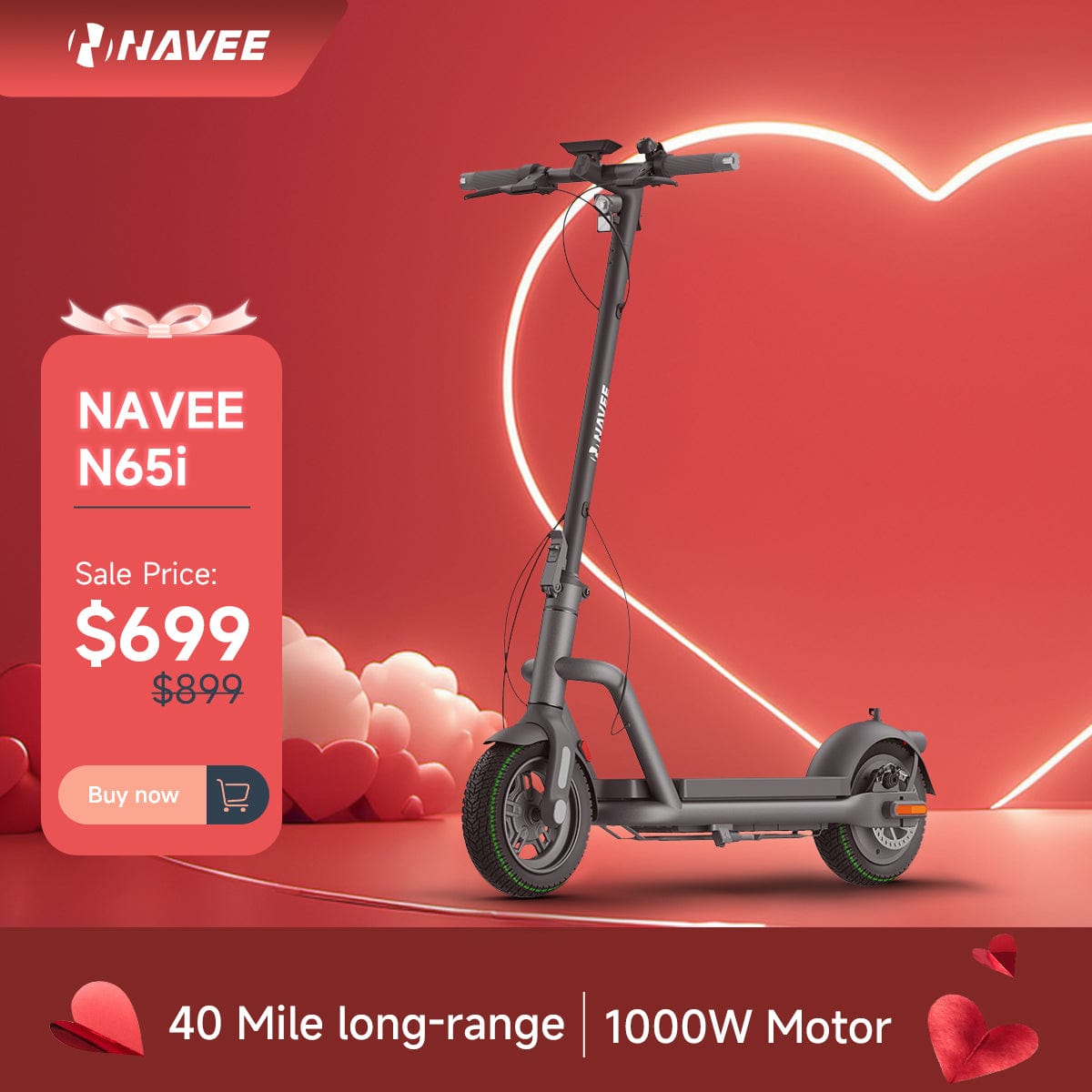 NAVEE N65i Electric Scooter w/40 mi Max Operating Range & 25 mph Max S ...